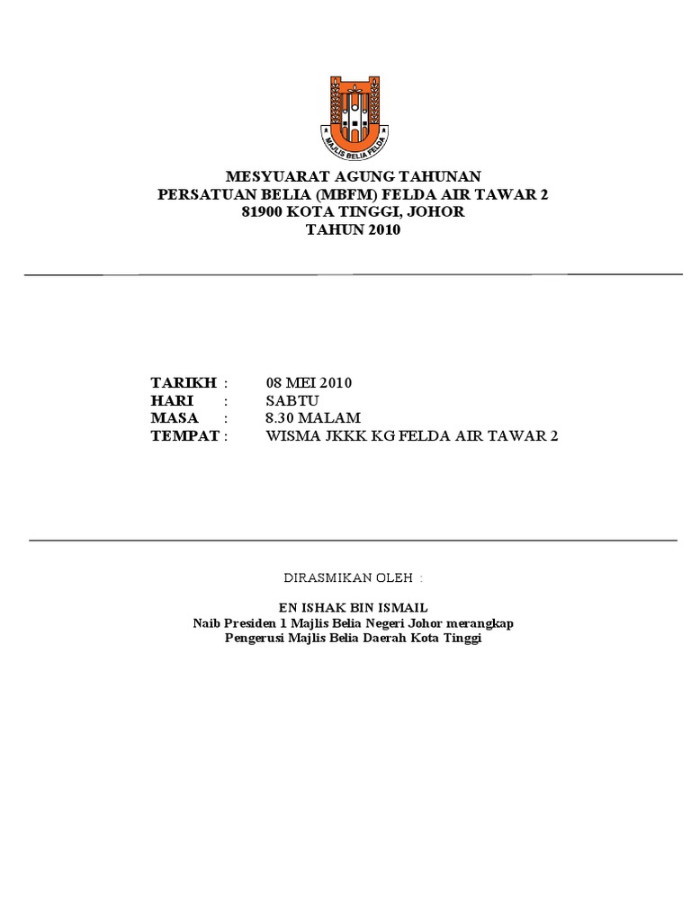 Contoh Text Ucapan Perasmian Mesyuarat Agong Persatuan Belia Mbfm
