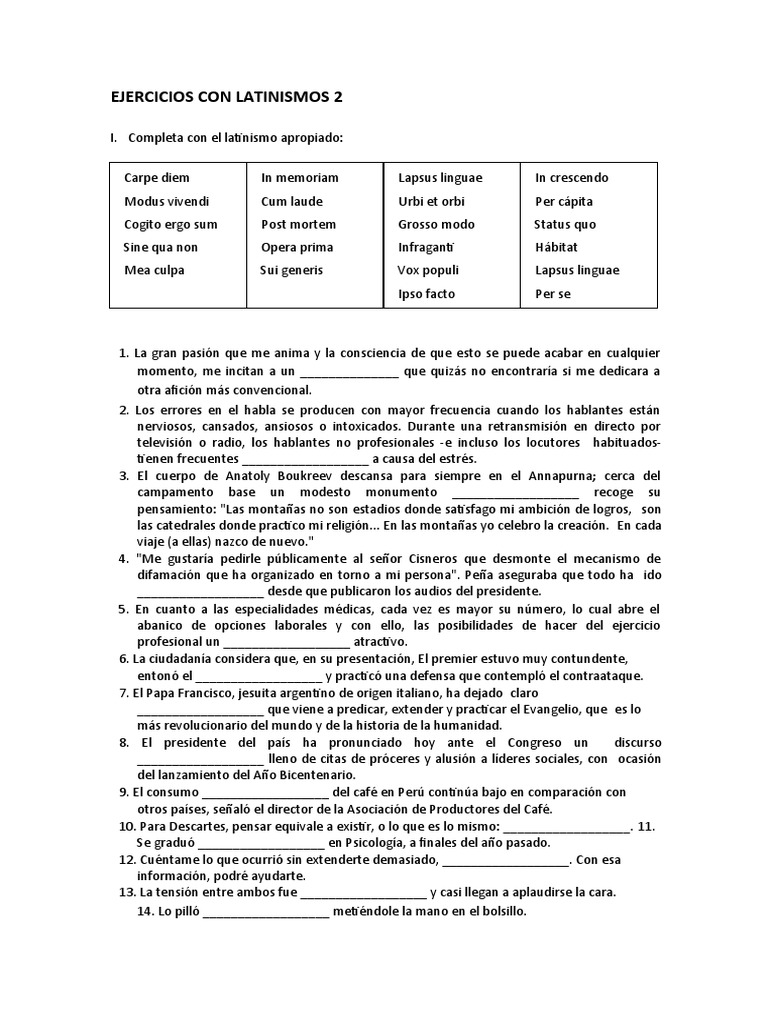 Ejercicios Con Latinismos 2 | PDF