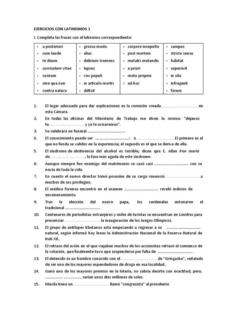 Ejercicios de Latinismos | PDF | Libros para adolescentes