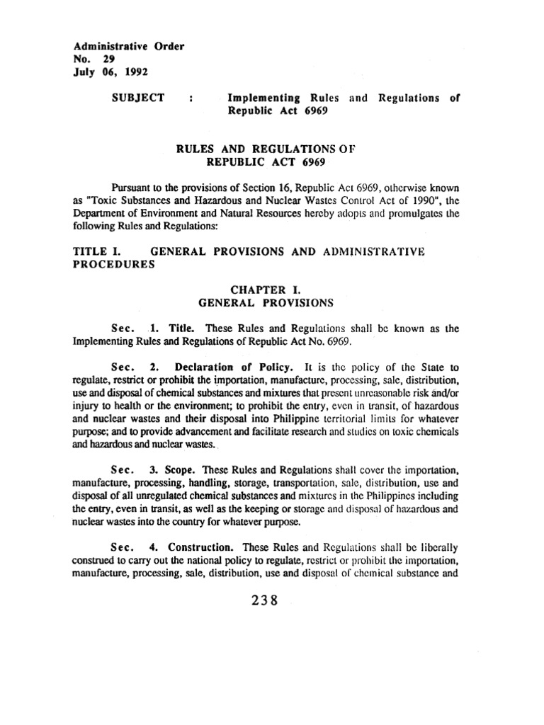 DAO 1992-29 IRR of RA 6969 | PDF | Hazardous Waste | Chemical Substances