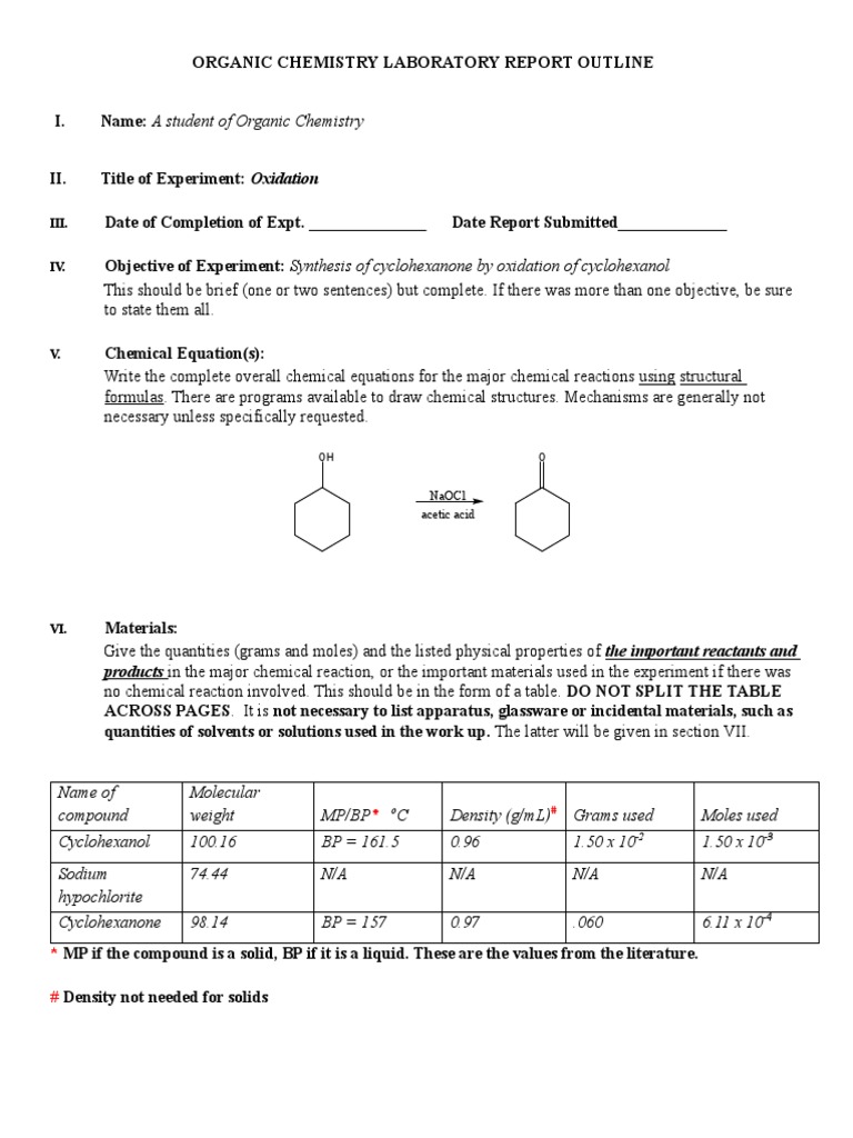 Organic Chemistry Laboratory Report Outline | PDF | Chemistry ...