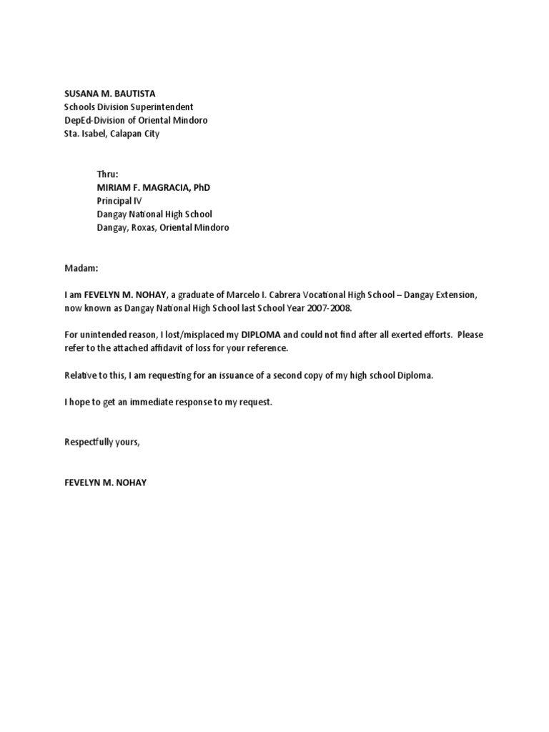 Letter-Request For 2nd Copy of Diploma | PDF