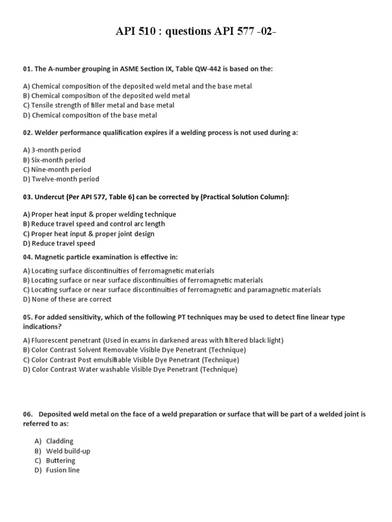 Api 577 Question-02 | PDF | Construction | Welding
