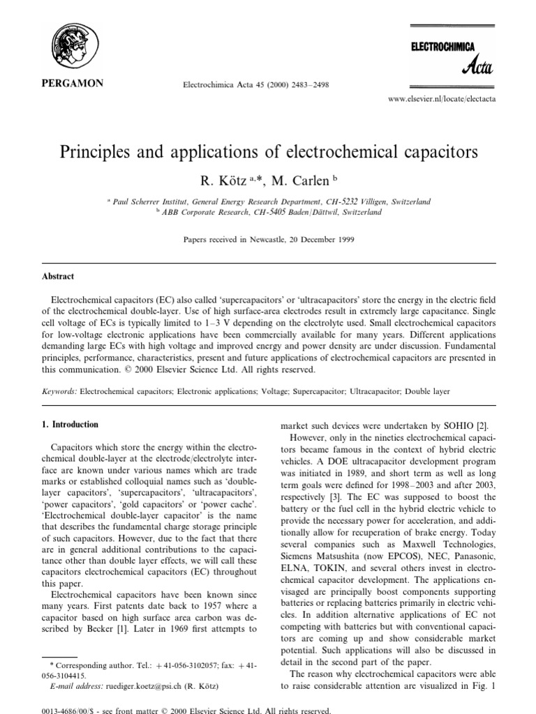Principles and Applications of Electrochemical Capacitors: R. Ko TZ, M. Carlen | PDF | Capacitor ...