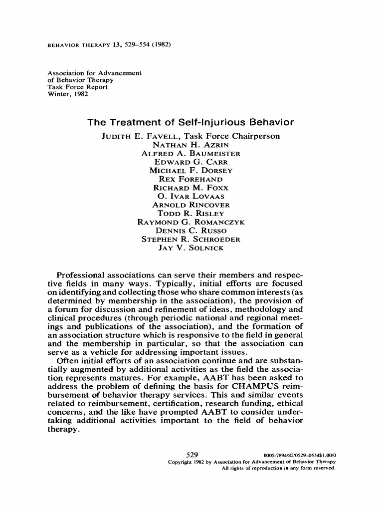 The Treatment of Self-Injurious Behavior | PDF | Reinforcement | Self Harm