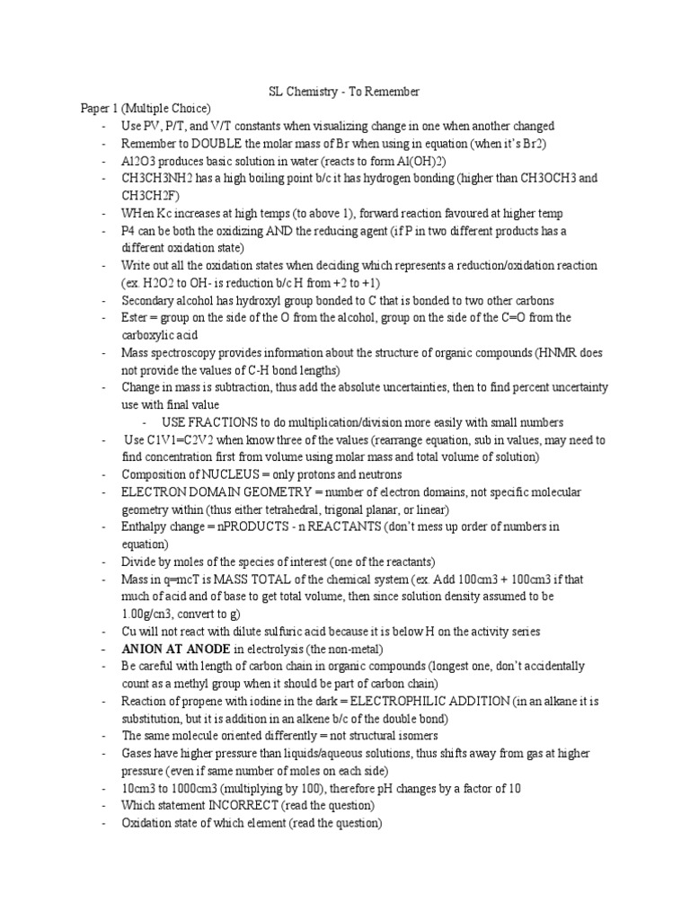 Key Concepts for IB Chemistry SL | PDF | Chemical Reactions | Ion