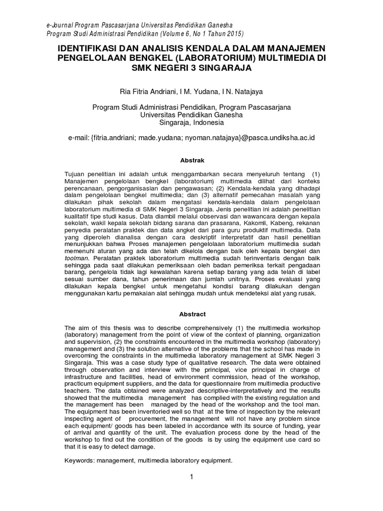 Identifikasi Dan Analisis Kendala Dalam Manajemen Pengelolaan Bengkel ...