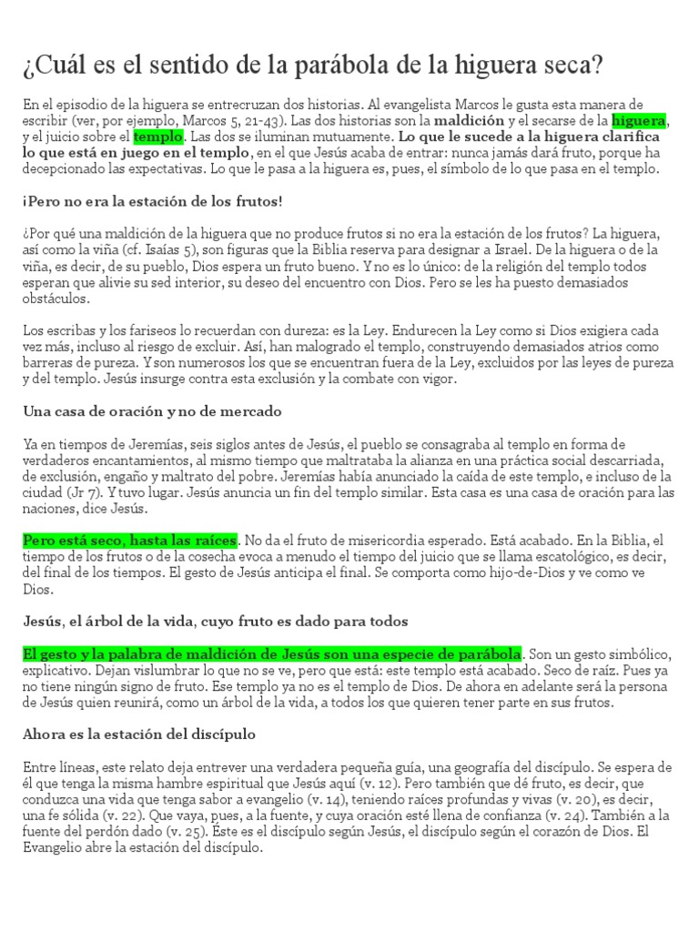 Cuál Es El Sentido de La Parábola de La Higuera Seca | PDF | Jesús ...