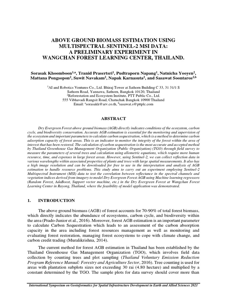 Above Ground Biomass Estimation Using Multispectral Sentinel-2 Msi Data: A Preliminary ...