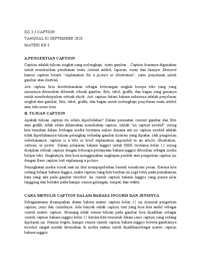 Pengertian dan Jenis Caption dalam Bahasa Inggris | PDF