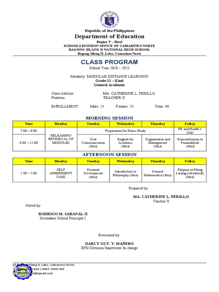 Department of Education: Class Program | PDF | Cognition