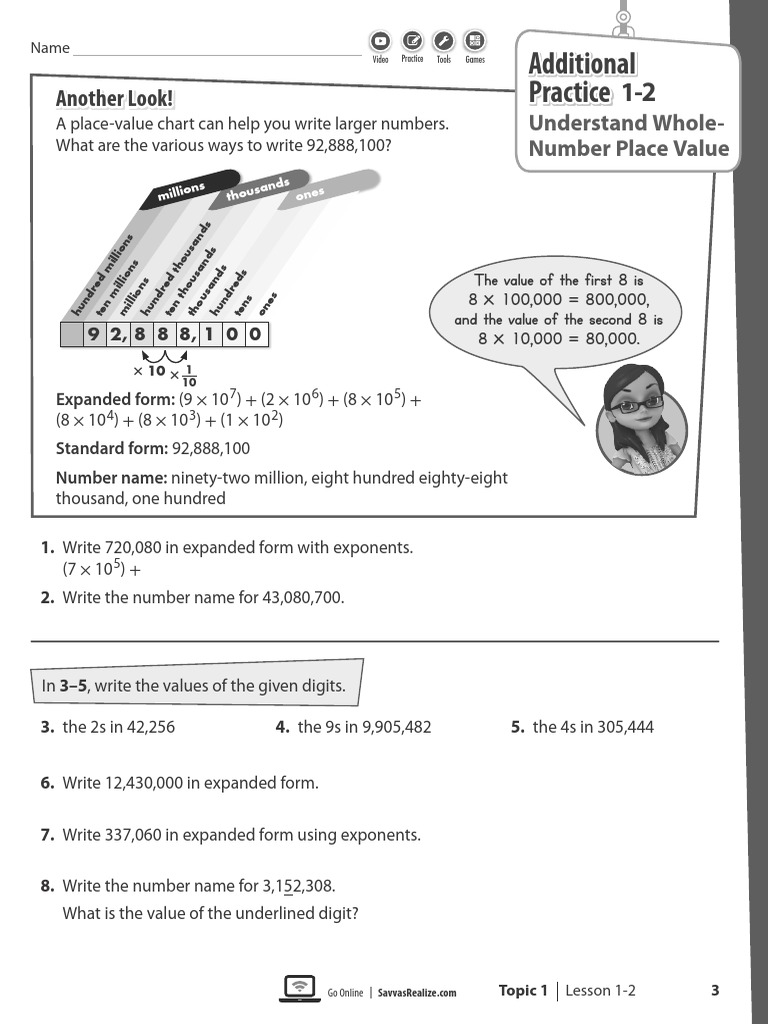 HW Worksheet, 1-2 Understand Whole Number Place Value | Download Free ...