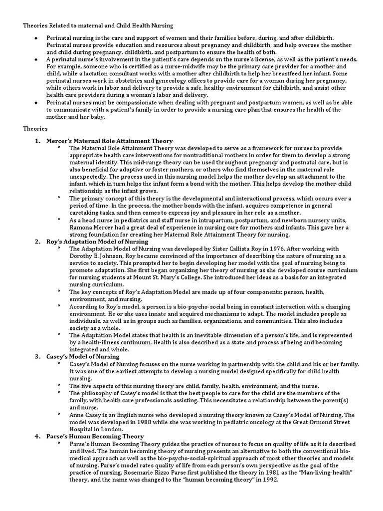 Mercer's Maternal Role Attainment Theory | Download Free PDF ...