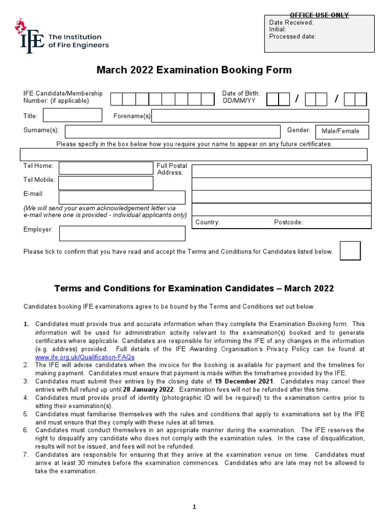IFE Exam Booking Form | PDF | Information Privacy | Fire Safety