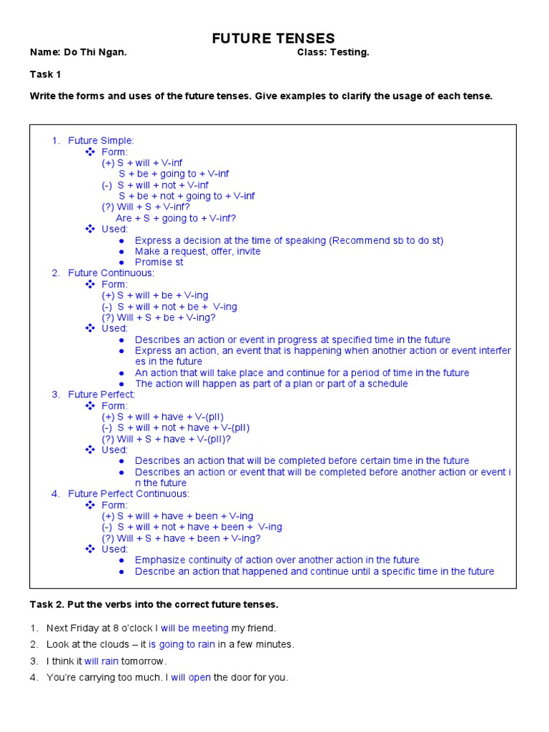 Future Tenses - Tense Review | PDF