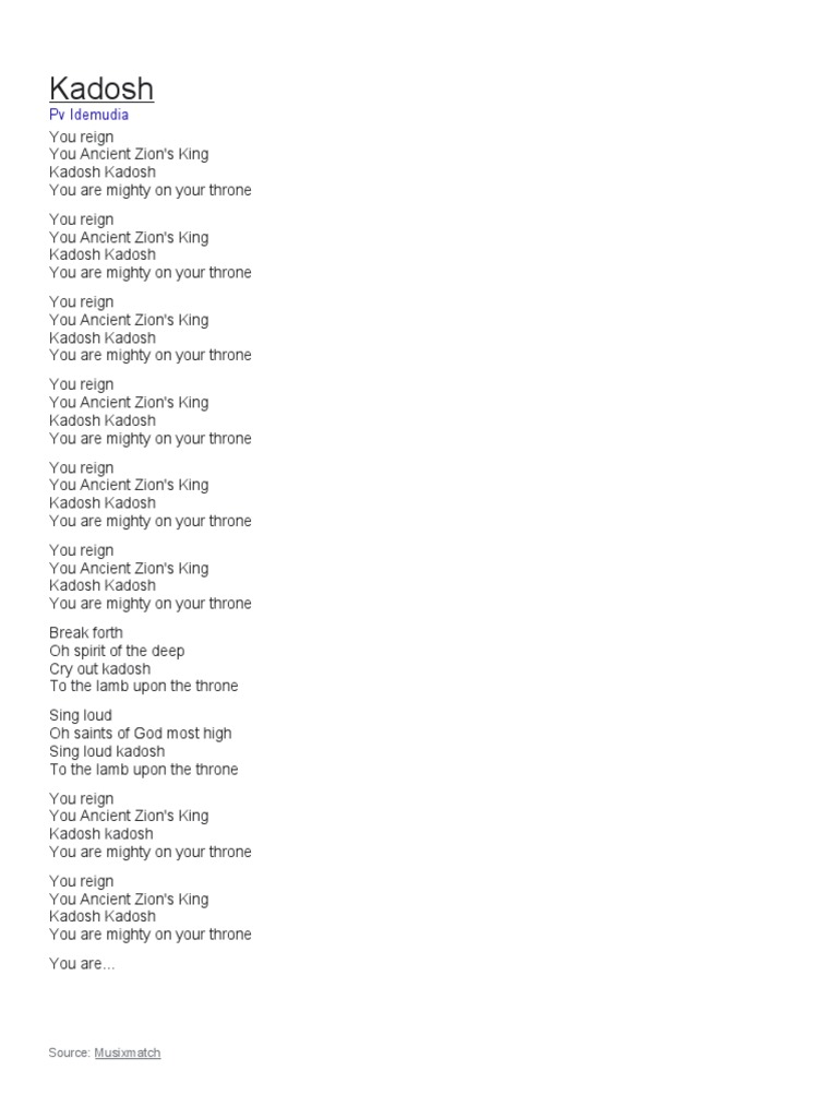 Kadosh Lyrics by Pv Idemudia | PDF | Religion & Spirituality | Poetry