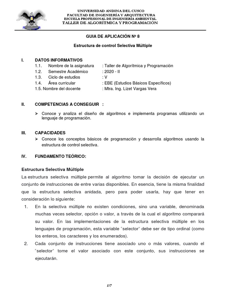 Estructura Selectiva Múltiple en Algoritmos | PDF | Algoritmos ...