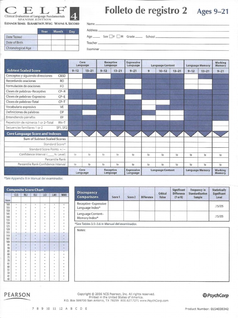 CELF 4 Folleto de Registro 2 PDF | PDF