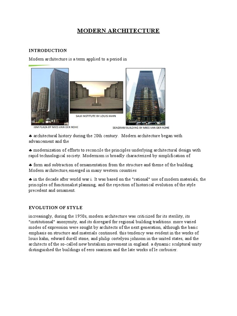 Overview of Modern Architecture Styles | PDF | Environmental Design ...