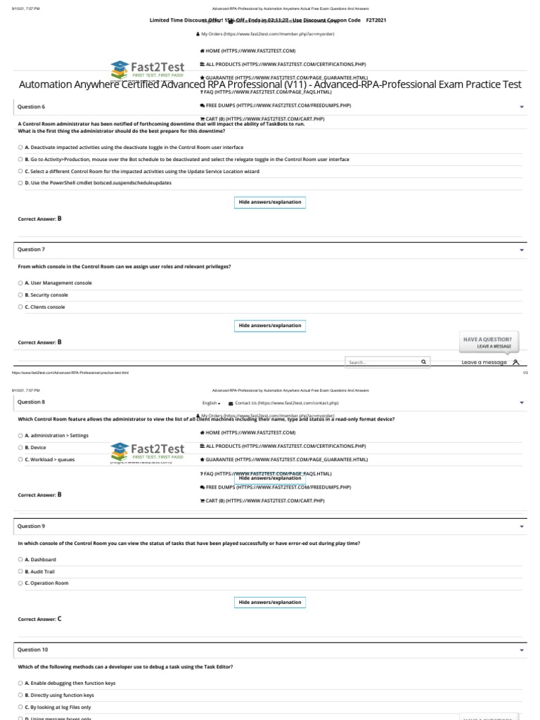 Automation Anywhere Certified Advanced RPA Professional (V11 ...