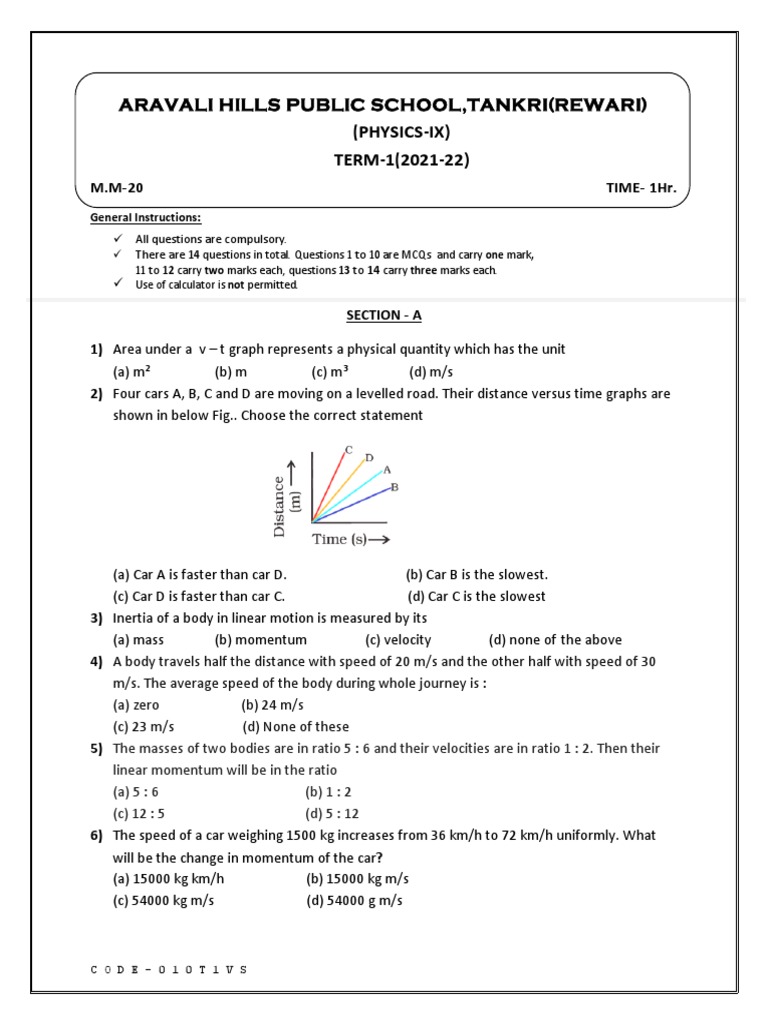 9th Physics Sample Paper Cbse Contact 9996505269 | PDF | Velocity ...