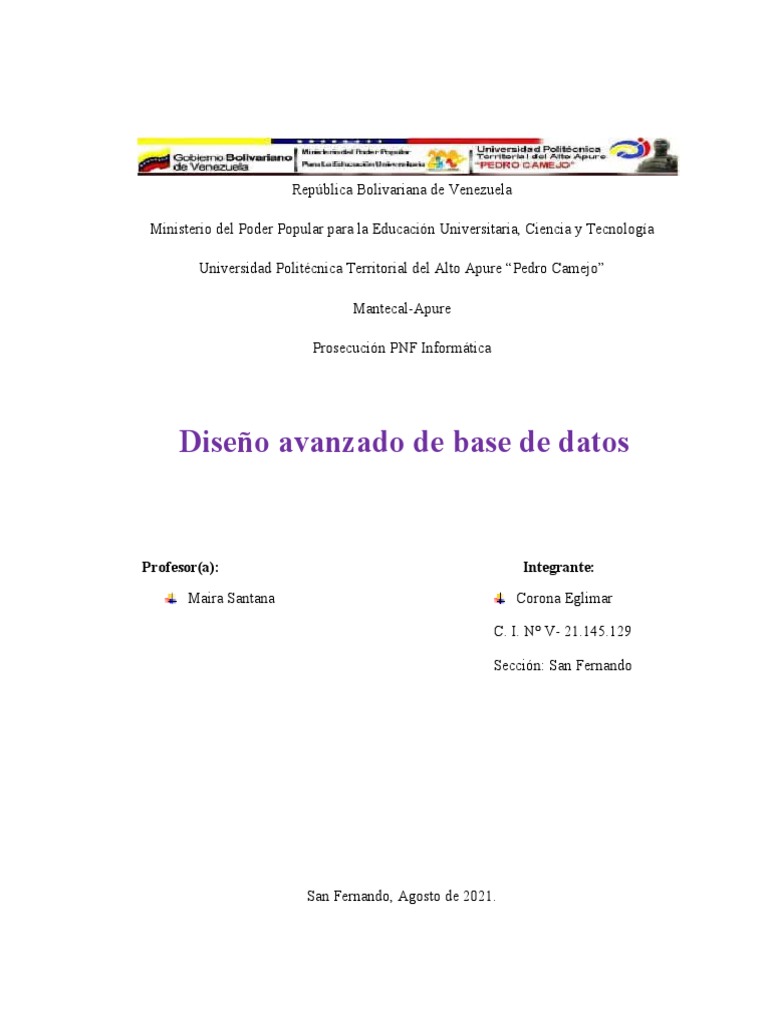 Diseño Avanzado de Base de Datos | PDF | Bases de datos | Lenguaje de ...
