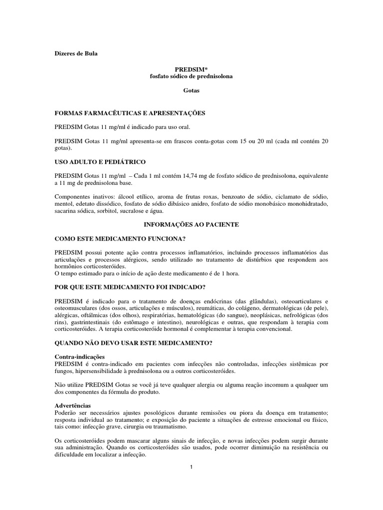 Instruções de uso e informações importantes sobre o medicamento Predsim ...