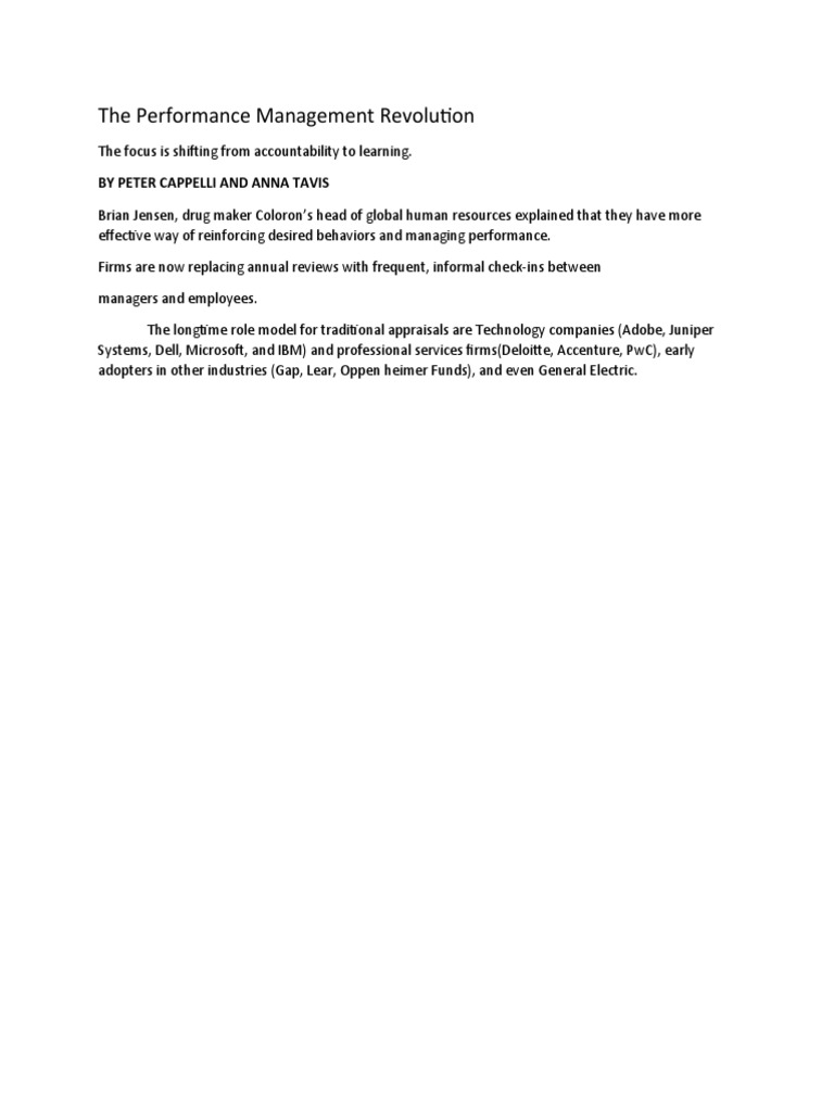 The Performance Management Revolution: by Peter Cappelli and Anna Tavis | PDF