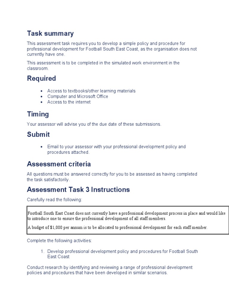 Assessment 3 - Professional Development Policy and Procedure Project-1 ...