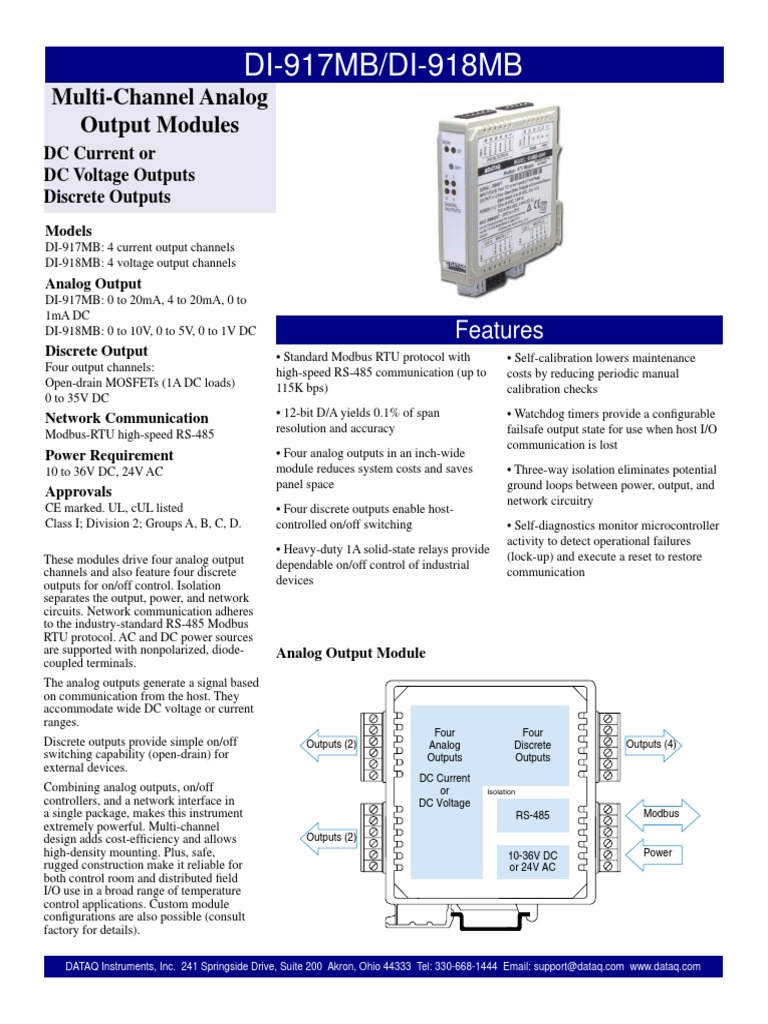 DI-917MB/DI-918MB: Multi-Channel Analog Output Modules | PDF | Power ...