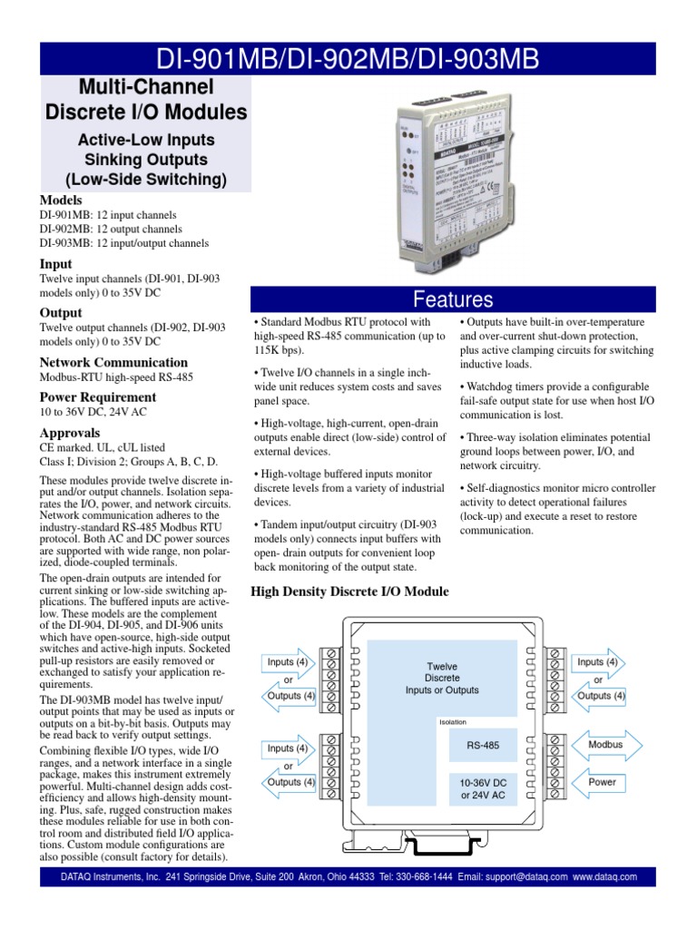 High Density Discrete I/O Module with 12 Input/Output Channels, Modbus ...