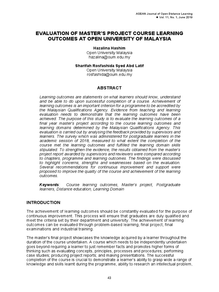 Evaluation of Master's Project Outcomes | PDF | Learning | Educational ...