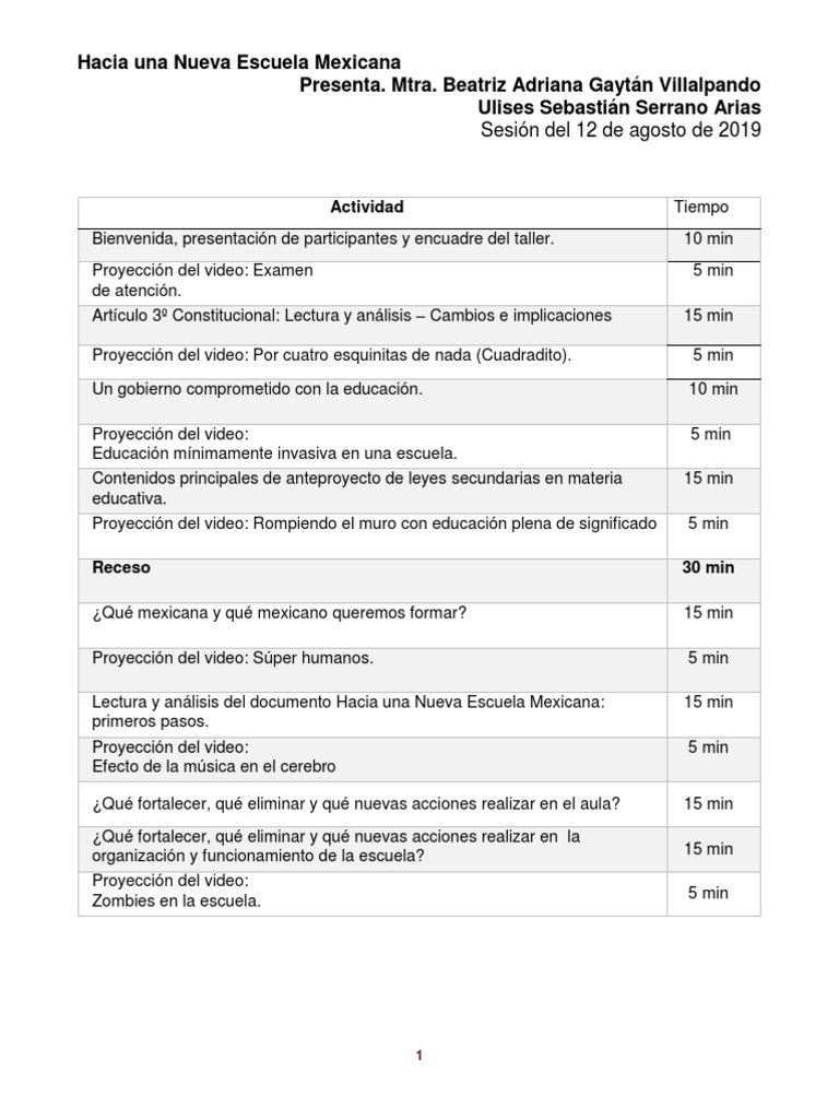 Planeación - Taller de Capacitacio N Hacia Una Nueva Escuela Mexicana | PDF | Maestros | Prueba ...
