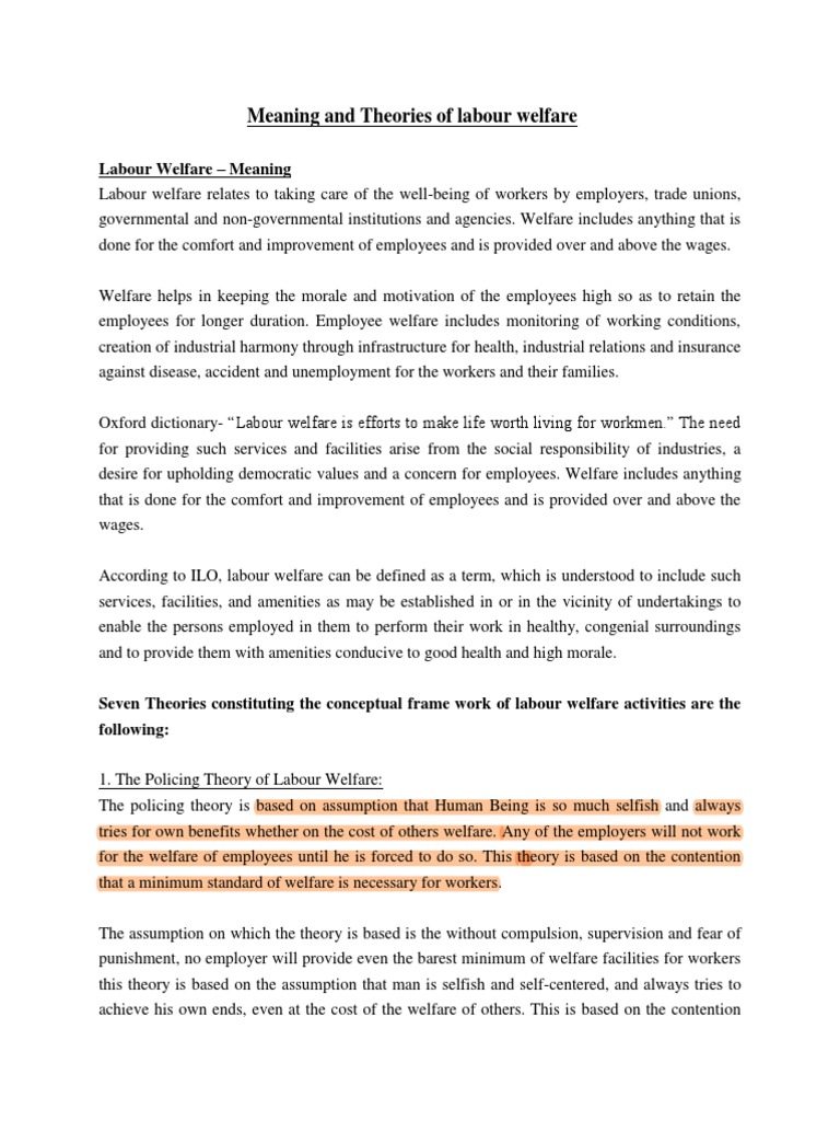 Theories of Labour Welfare Explained | PDF | Employment | Labour Economics