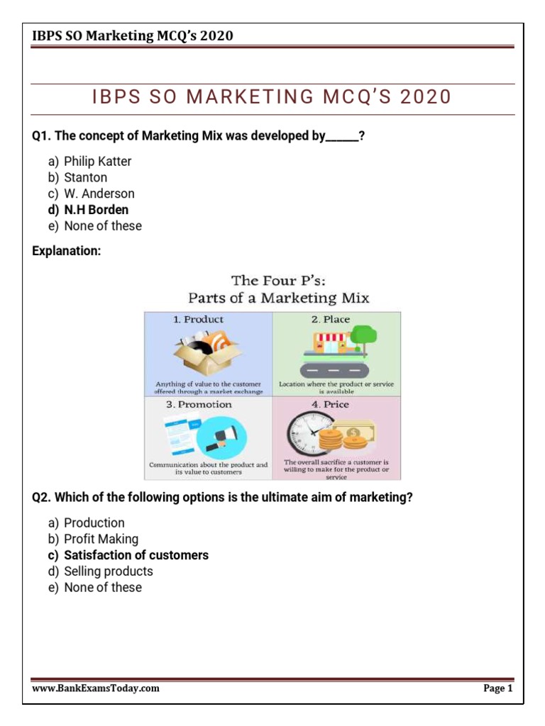 Ibps So Marketing Mcq's 2020 | PDF | Marketing | Brand