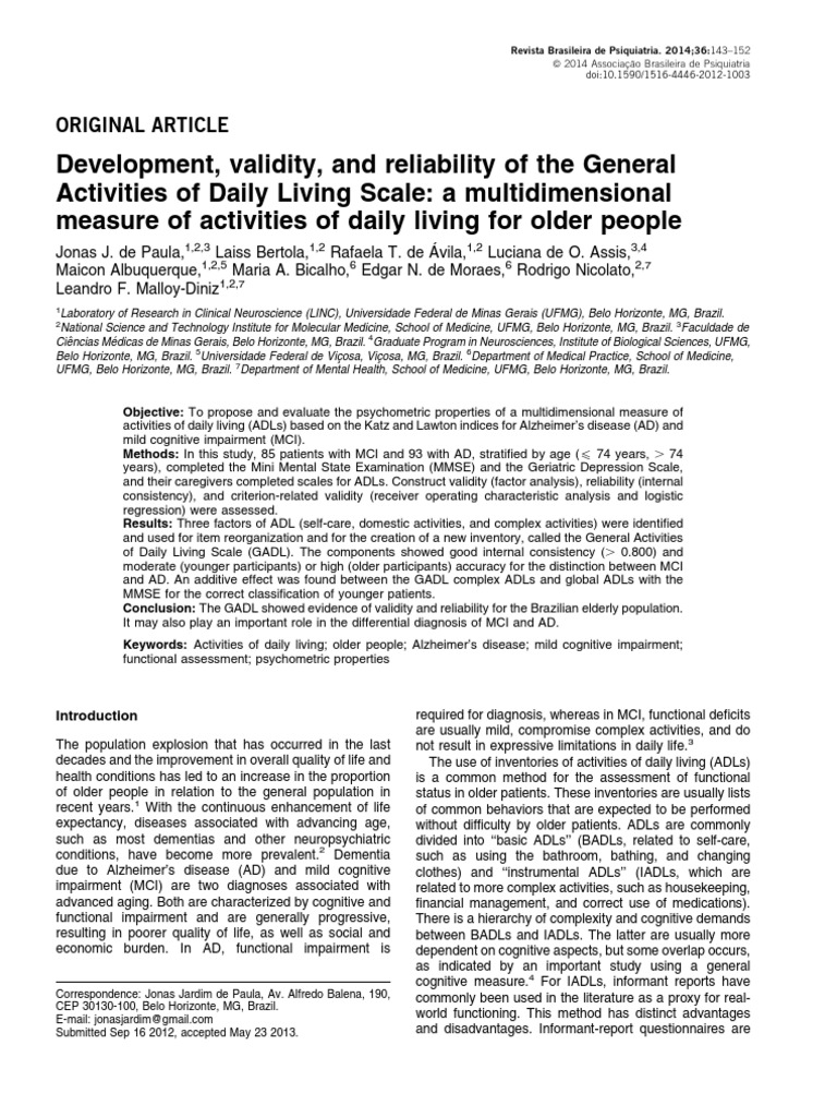 Activities of Daily Living (ADLs) - NORMAS | PDF | Dementia | Factor ...