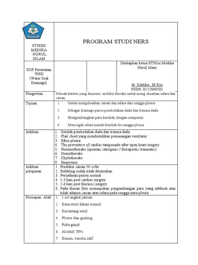 Sop Perawatan WSD | PDF