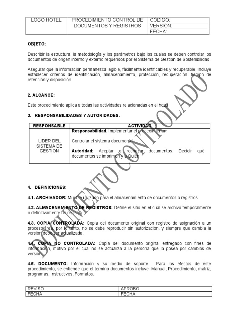Procedimiento Control de Documentos y Registros | PDF | Archivo de ...