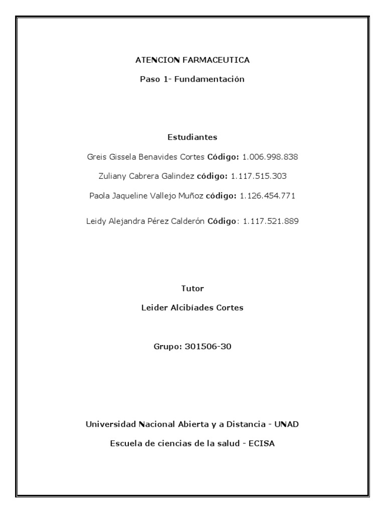 Paso 1 - Fundamentación Grupo 301506 - 30 | PDF | Farmacia | Farmacéutico