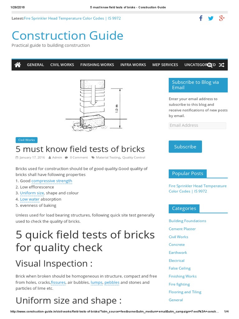 5 Must Know Field Tests of Bricks - Construction Guide | PDF | Masonry ...