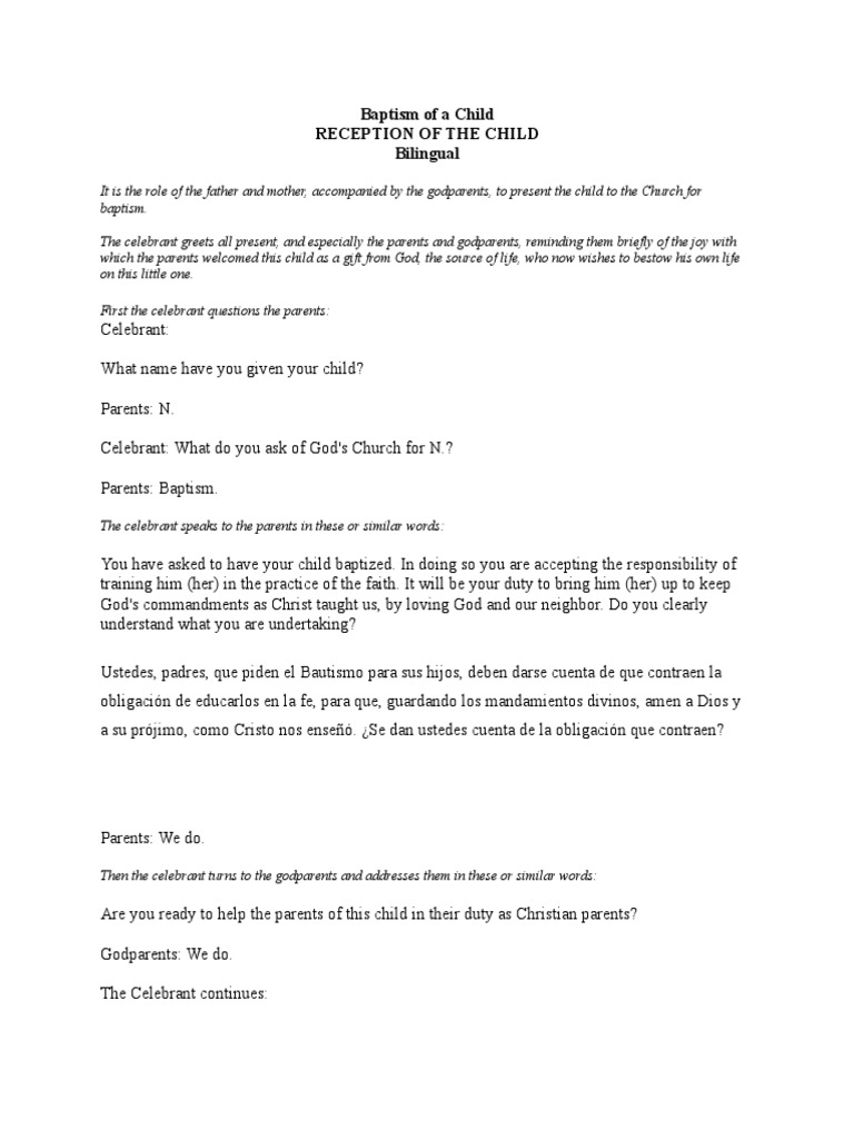 Rite of Baptism of A Child - Bilingual | PDF | Baptism | Sacraments