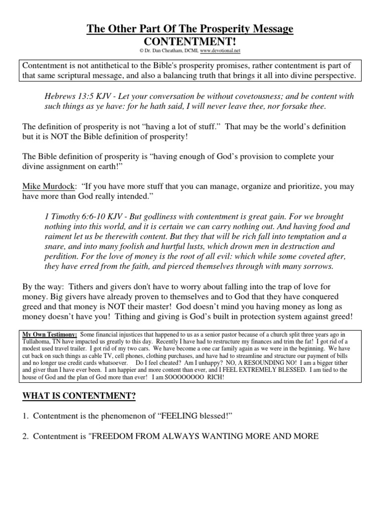 The Other Part of The Prosperity Message Contentment! | Download Free ...