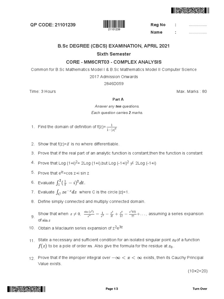 Exam Question Complex Analysis | Download Free PDF | Complex Analysis ...