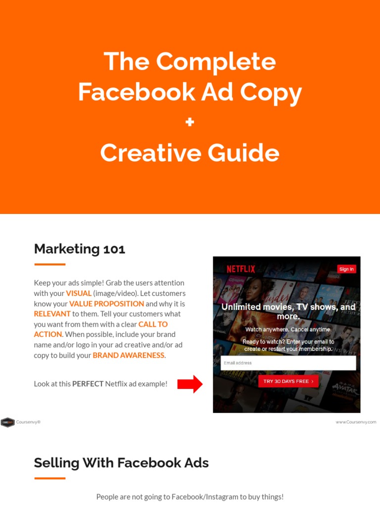 The Complete Facebook Ad Copy + Creative Guide: Coursenvy® | PDF ...