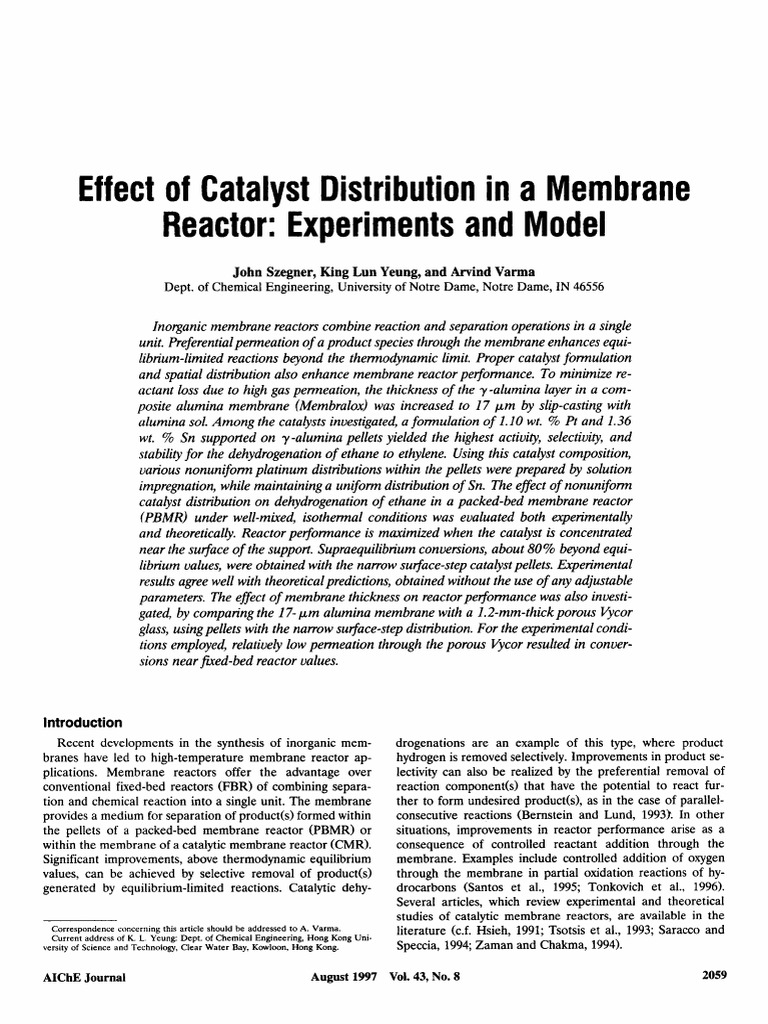 Effect Catalyst Distribution in A Membrane Reactor: Experiments and ...