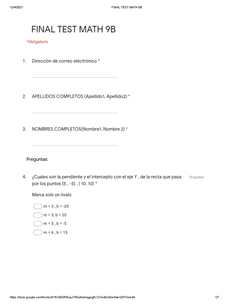 Final Test Math 9B | PDF