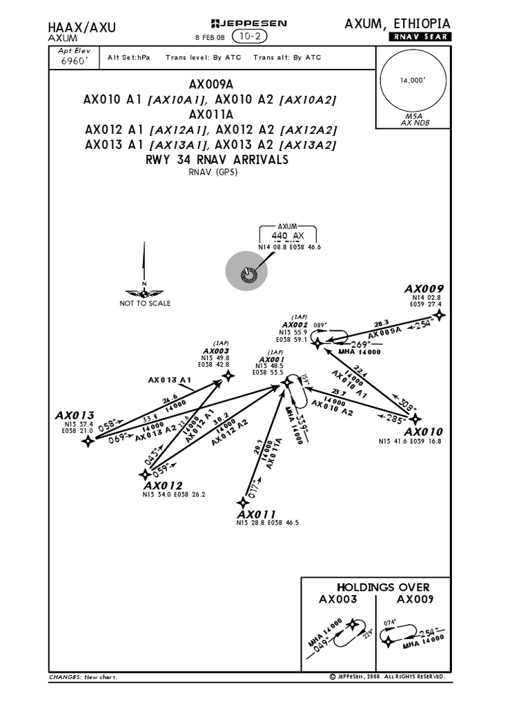 Jeppesen chart for RNAV arrival and departure procedures at Axum ...