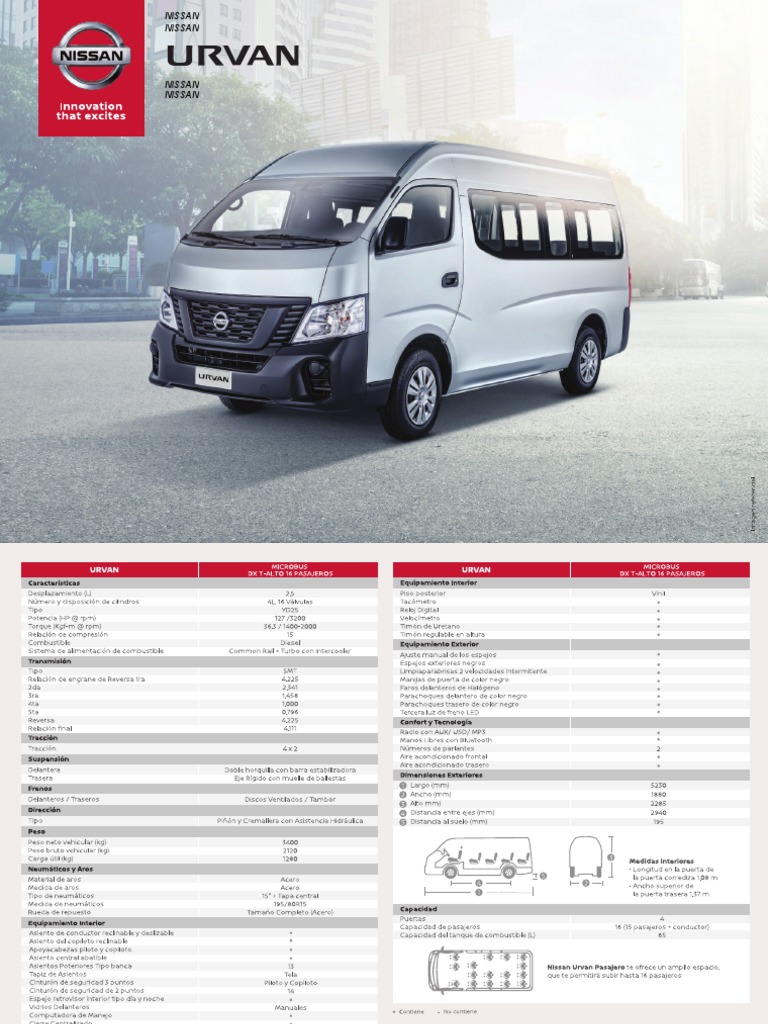 Especificaciones Técnicas Nissan Urvan | PDF