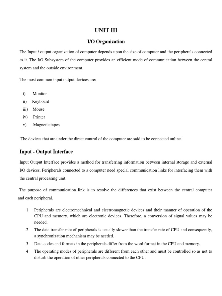 Unit III Computer Architecture | PDF | Input/Output | Central Processing Unit