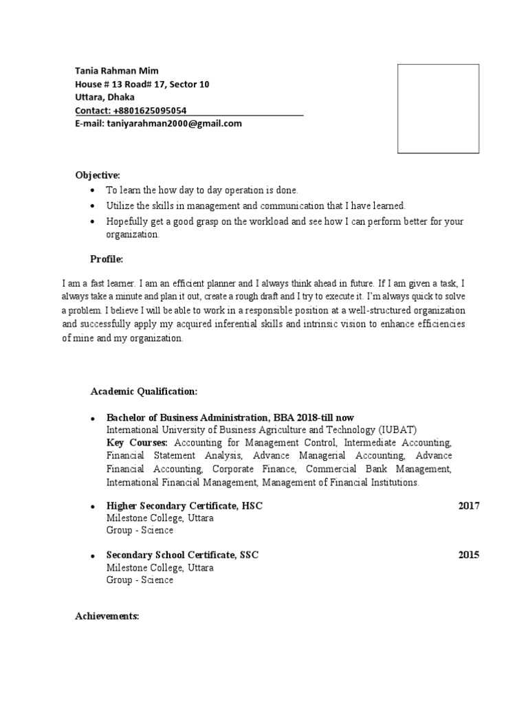 Tania CV | PDF | Cognition